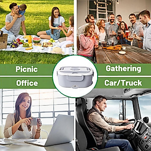 Tinaforld Electric Lunch Box with 1.5L Large Capacity Stainless Steel Removable Container for Adults,Heated Portable Food Warmer Lunch Box for Work,Leakproof Fast Heating(Grey)