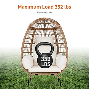 Wicker Patio Egg Chair Outdoor,Outdoor Furniture Chair,Rattan Papasan Chair with Removable Cushion Oversized Outdoor Egg Chair for Bedroom,Backyard,Living Room,Poolside,Patio,Hold up to 350 LBS,White
