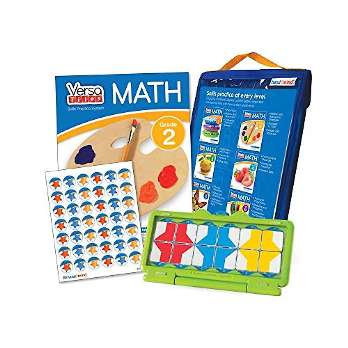hand2mind VersaTiles Math Practice Take Along Set for Second Grade, Self-Checking Workbook System, 64 Pages with Case Included, Early Math, Math Books, 2nd Grade Math Workbook, Homeshool Supplies