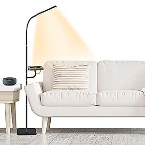 GMK Smart LED Floor Lamp, 12W Bright Standing Lamp with Wireless Charger, Stepless Adjustable 2700-6500K Modern Floor Lamp, Reading Floor Lamp with Remote & Voice Control for Living Room, Bedroom