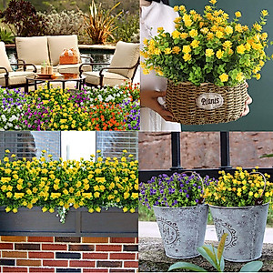 KUPOO Artificial Greenery Plants Fake Plastic Boxwood 6PCS Artificial Greenery Stems for Farmhouse Home Garden Wedding Indoor Outside Decor (Yellow)