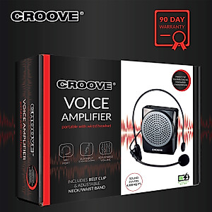 Croove Rechargeable Voice Amplifier Microphone Headset, Supports MP3 | Portable Microphone and Speaker Set with Waist/Neck Band & Belt Clip | Voice Amplifier Ideal for Teachers