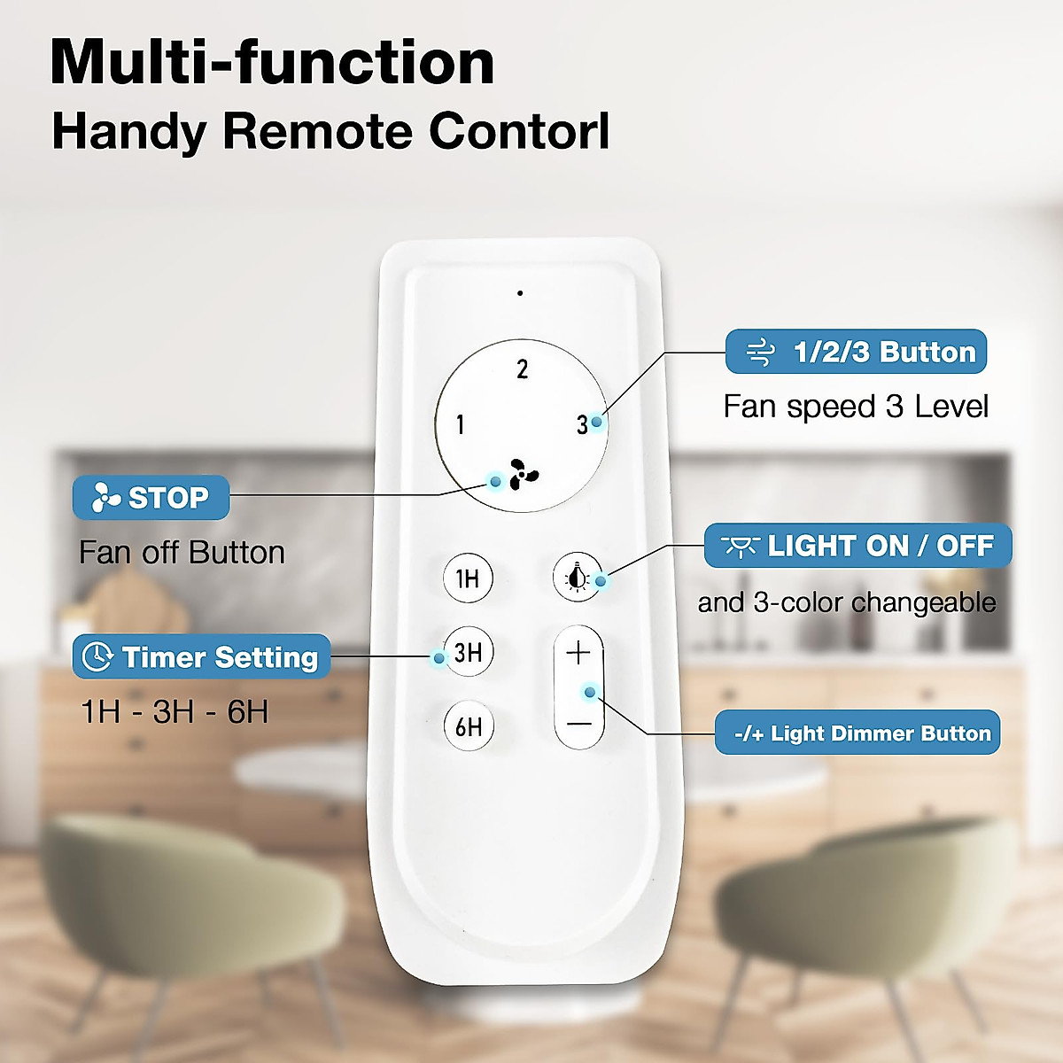 warmiplanet Ceiling Fan with Lights Remote Control, 48-Inch, White, 4-Blades