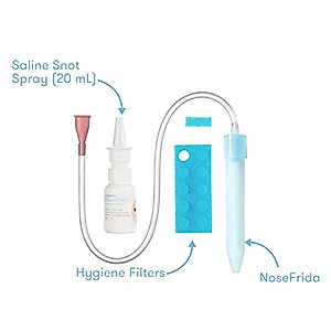 Frida Baby Nasal Aspirator NoseFrida The Snotsucker with 10 Extra Filters and All-Natural Saline Nasal Spray