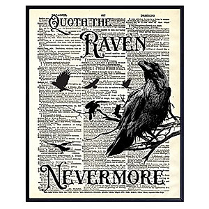 The Raven, Edgar Allan Poe, Nevermore - Medieval Decor - Gift for Wicca, Wiccan, Witchcraft, Occult Fan - Goth Room Decor - Gothic Home Decor - Creepy Scary Wall Art Picture - Halloween Decoration