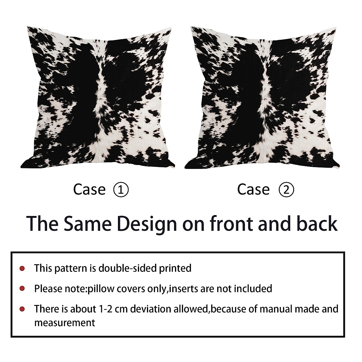 Cowhide Print Pillow Covers 18X18 Inch Black White Cow Spots Decorative Square Pillow Cases Set of 2 Farmhouse Western Home Decor Cotton Linen Throw Pillows For Bedroom Sofa Couch Porch Outdoor