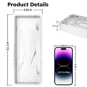 Gurygo 12" Ceramic Bathroom Vanity Tray for Kitchen Counter - Kitchen Soap Tray - Rectangular Vanity Tray for Bathroom - Porcelain Large Serving Tray - Countertop and Vanity Tray, (Marble, set/1)