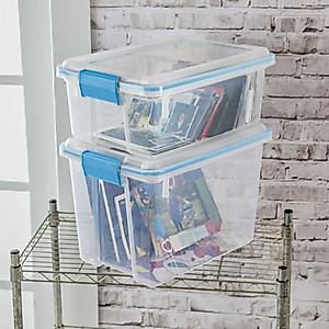 Sterilite 12 Qt Gasket Box, Stackable Storage Bin with Latching Lid and Tight Seal, Plastic Container to Organize Basement, Clear Base and Lid, 6-Pack