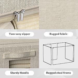 6 Pack Clothes Storage Bins with Metal Frame- Foldable Storage Bins for Clothes Linen Fabric Storage Box with Opening Clear Window (Beige, 15.7x11.8x7.8inch(22L))