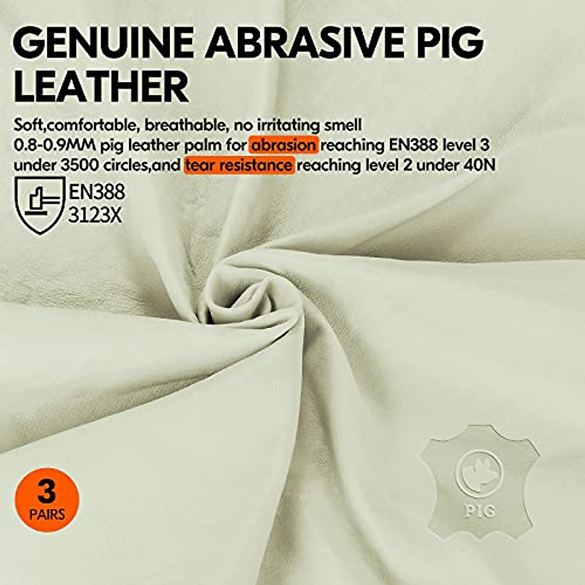 Vgo 3-Pairs Ulined Safety Pigskin Leather Work Gloves Men, Rigger Gloves, Builder Gloves (Size L, Light Cyan, PA9501)