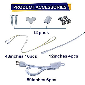 HOLDWILL 12 Pack LED Shop Light Fixture, 5FT 30W 6500K, Cool White, Milky Cover, Hight Output, Linkable Shop Lights for Workshop, T8 LED Tube Lights, LED Shop Lights for Garage 5 Foot with Plug Cable