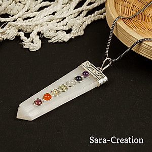 Charged Seven 7 Chakra Selenite Crystal Pendant - Selenite Charging Healing Energy Gemstone Point Pendant For Gifts - Selenite Pendant By sara creation