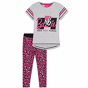 Barbie T-shirts & Leggings For Girls, Kids Outfits Age 2-13, Cute Clothes (Grey/Purple, 4-5 Years)