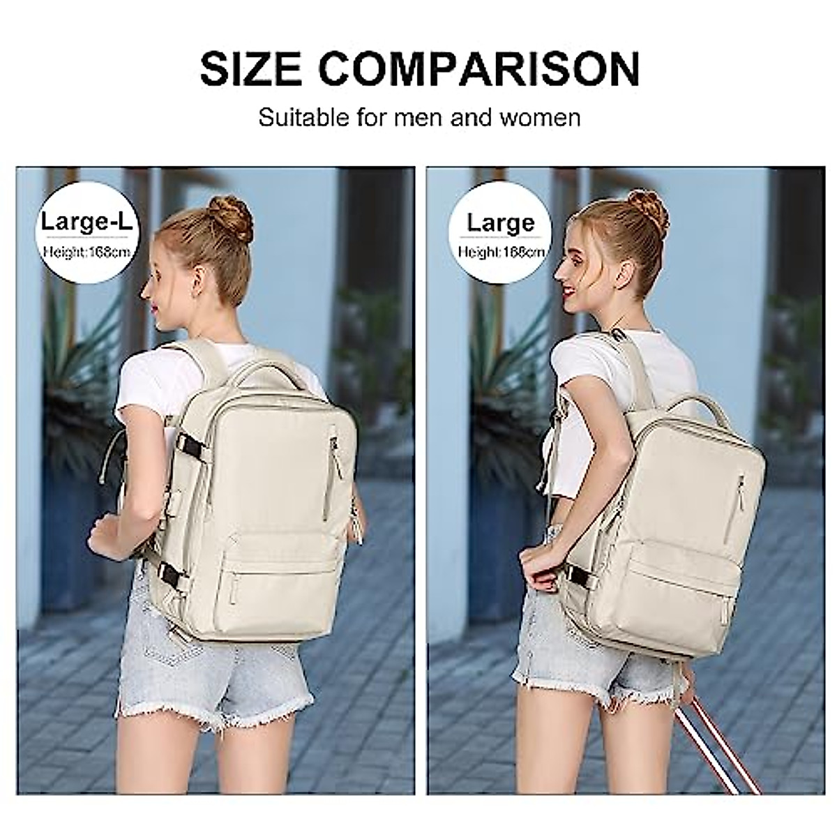 Large Travel Backpack Women, Carry On Backpack,Hiking Backpack Waterproof Outdoor Sports Rucksack Casual Daypack with USB Charging Port Shoes Compartment,Beige