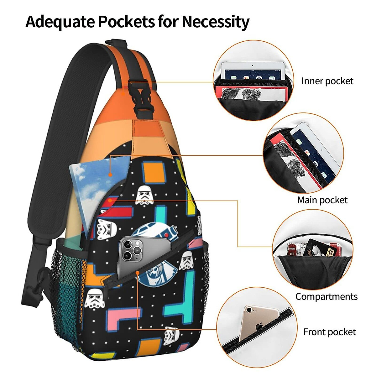 Star Gaming Block Chest Sling Bag Crossbody Backpack Travel Hiking Casual Daypack For Women Men