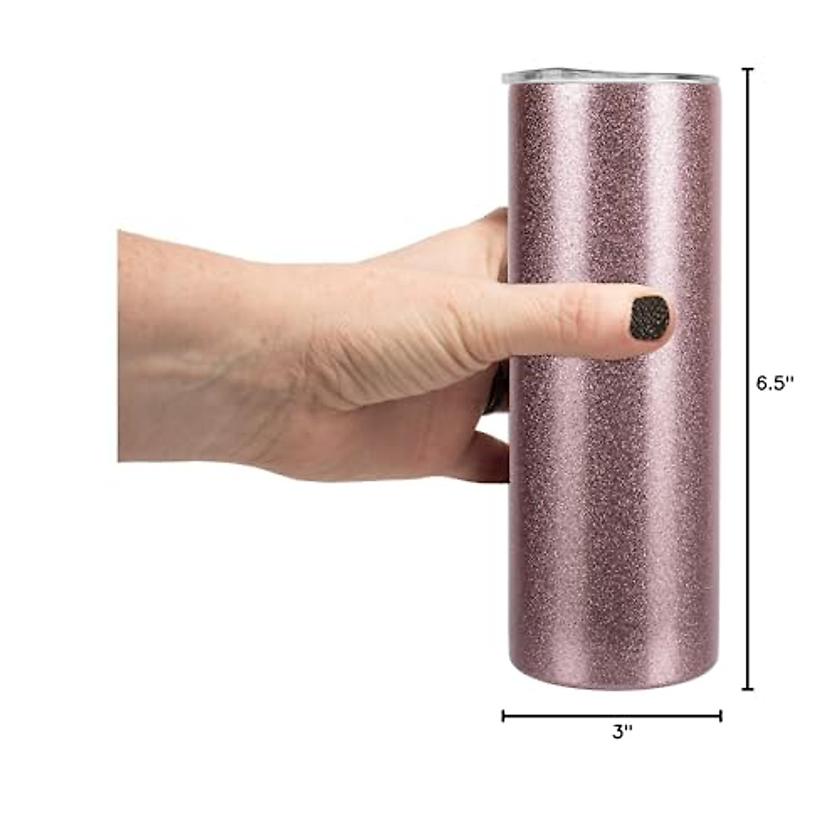 Elanze Designs 20 oz Glitter Stainless Steel Insulated Travel Tumbler With Sliding Lid For Iced or Hot Beverage, Bubblegum Pink