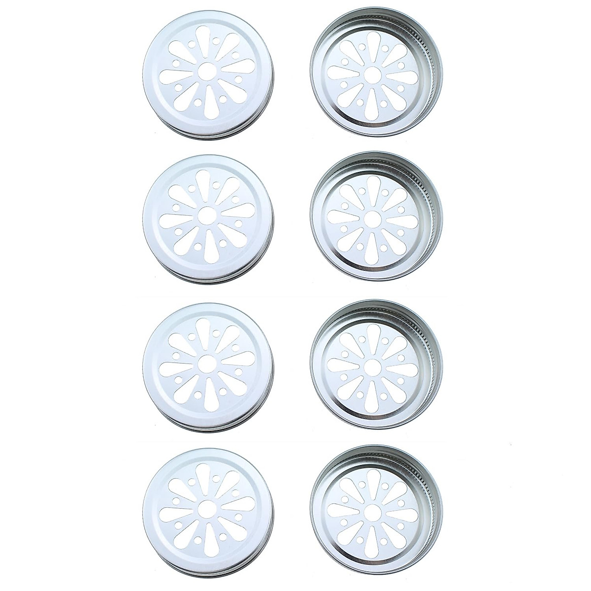 TAODAN 8pcs Mason Can Jar Lids Regular Mouth Jar with Flower Canning Lids Rustproof Daisy Cut with Straw Hole for Mason, Ball, Canning Jar
