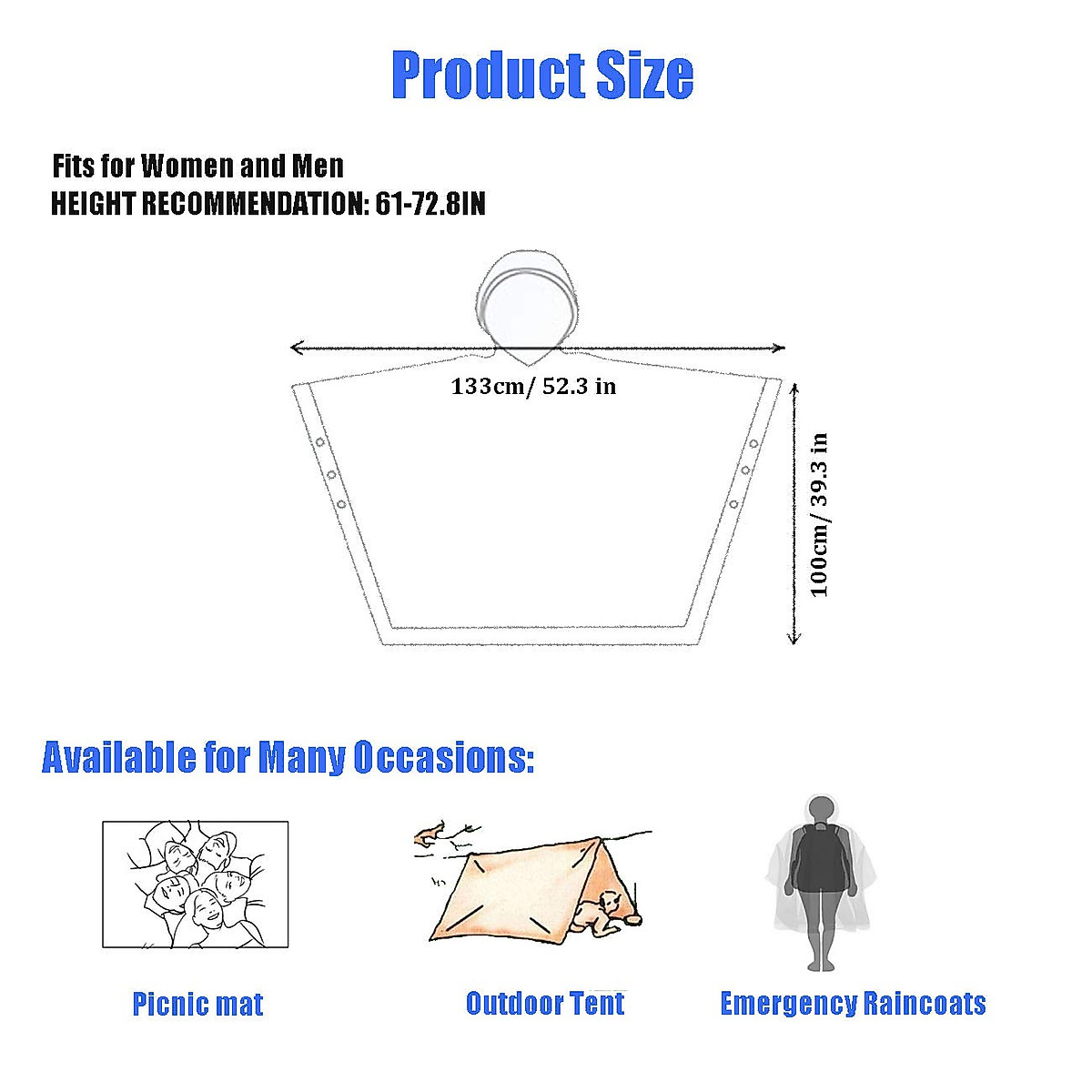 HLKZONE Rain Ponchos for Adults, [Pack of 2] Portable EVA Rain Coat Rain Jacket Reusable Raincoats with Drawstring Hood