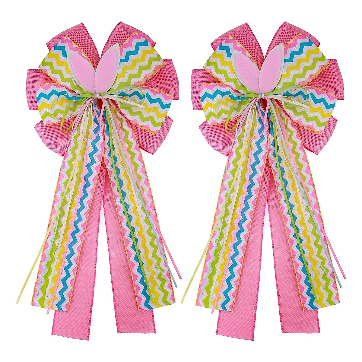 Meseey 2 Pcs Large Easter Burlap Bow 20 x 10 Inch Wreaths Spring Bunny Rabbit Bows for Gift Wrapping Tree Topper Front Door Party Home Decorations (Easter)