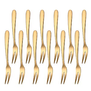 Mafier 5.51-inch Gold Fruit Forks 18/10 Stainless Steel Dessert Forks Tasting Forks Mini Cocktail Forks Appetizer Forks, Dishwasher Safe (Set of 12)