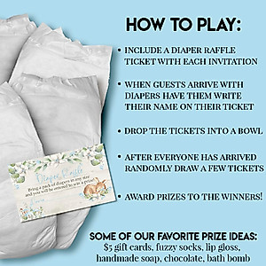 Little Deer Woodland Themed Diaper Raffle Tickets for Boy Baby Showers, 20 2" X 3” Double Sided Insert Cards for Games by AmandaCreation, Bring a Pack of Diapers to Win Favors & Prizes!