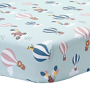 Bedtime Originals Up Up & Away Hot Air Balloon Animals Polyester Fitted Crib Sheet - Blue