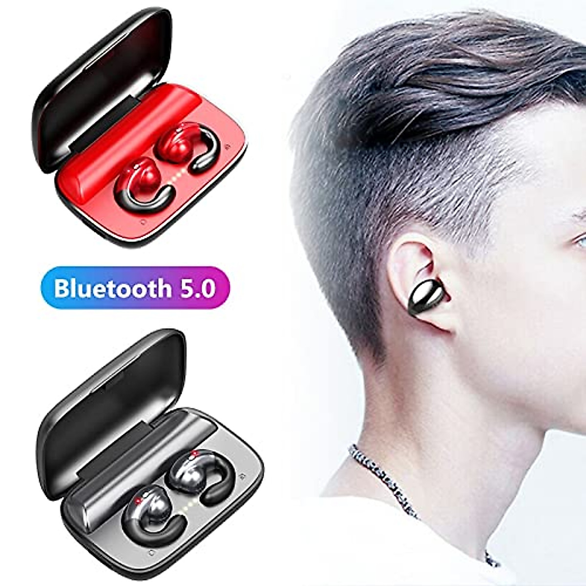 schicj133mm Bone Conduction Headphones - S19 Bone Conduction TWS Bluetooth 5.0 Handsfree Wireless Earphones Sport Earbuds - Red