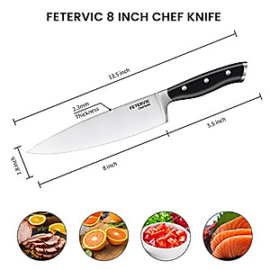FETERVIC Chef Knife, 8-Inch Super Sharp Professional kitchen knife with Knife Sharpener, German High Carbon Stainless Steel Chef's Knife with Gift Box - Cooking Gift