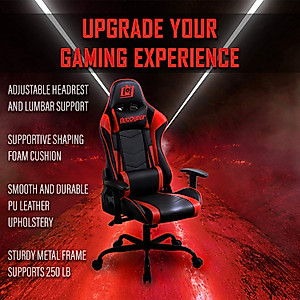 Deco Gear Gaming Desk Setup, Includes LED Keyboard, Chair, Mid-Tower Case, Streaming Mic, Mouse (Large, Red, Glass)