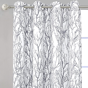 DriftAway Gray White Tree Branch Blackout Curtains for Bedroom Curtains 84 inch Length 2 Panels Set Grey Branch Lined Window Treatment Thermal Grommet Top Curtain for Living Room Winter Warm Curtain