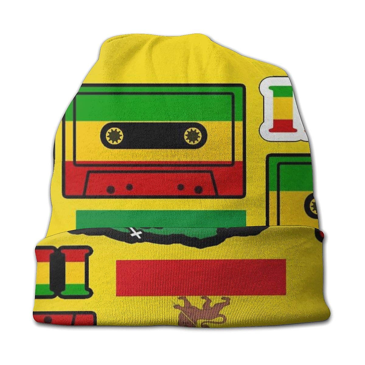 YongColer Women Men Rasta Lion Jamaican Reggae Flag Map Magnetic Tape Beanie Cap Stretch Beanie Hat Casual Hip-hop Skullcap Large Baggy Oversized Knit Hat for Daily Travel Hiking Running
