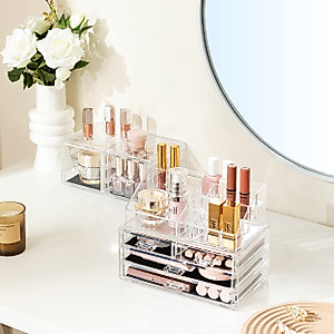 HBlife Acrylic Clear Dustproof Makeup Storage Organizer Drawers Large Skin Care Cosmetic Display Cases for Bathroom Stackable Storage Box with 6 Drawers for Vanity (Clear)