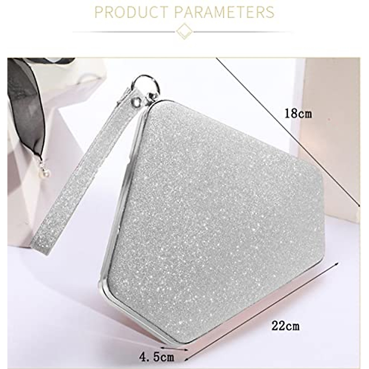 RZTA Women's Rhinestone Clutch Evening Bags Sparkly Glitter Triangle Purse for 1920s Party Prom Wedding 03-Silver