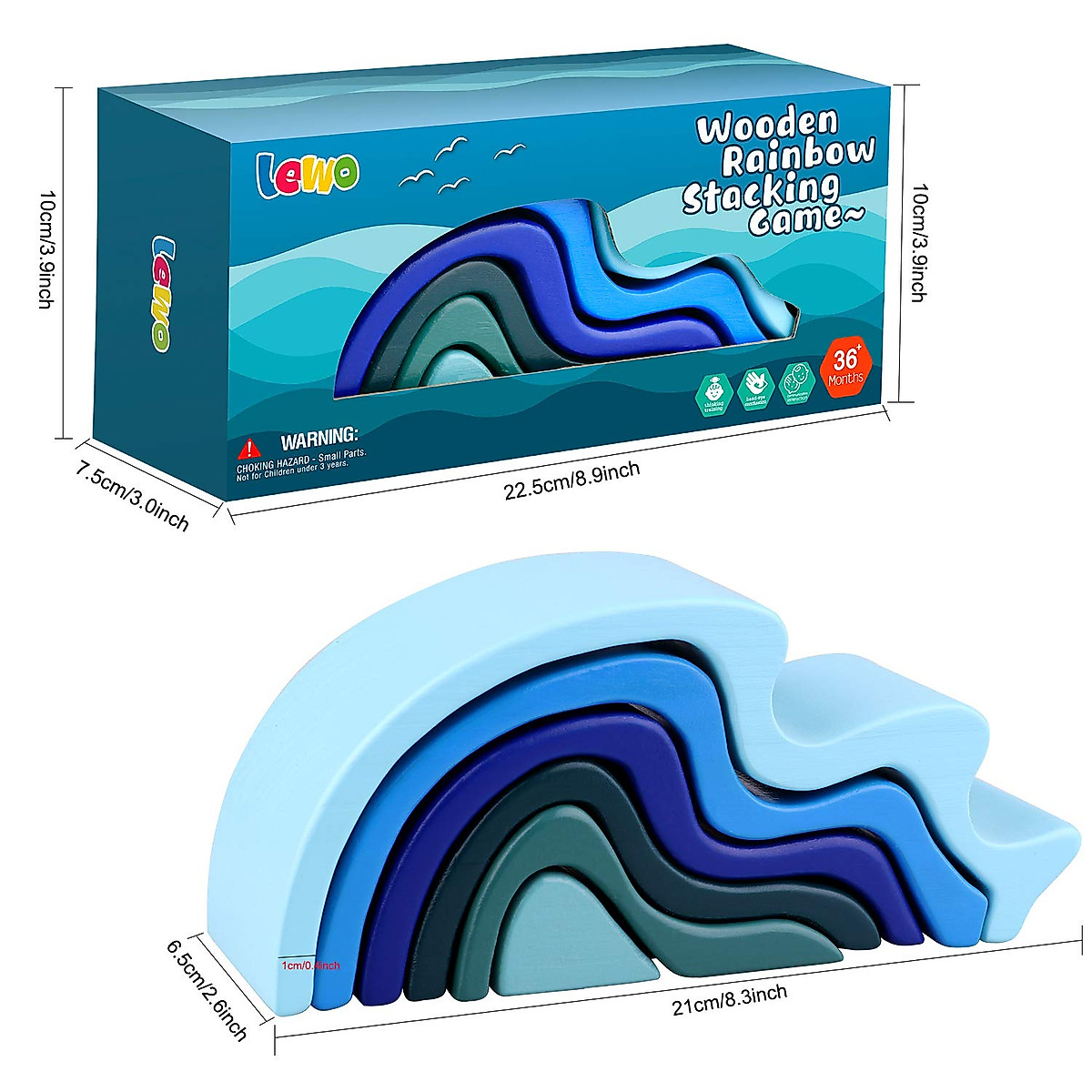 Lewo Wooden Rainbow Stacker Stacking Game Nesting Puzzle Blocks Montessori Educational Toy for Kids Baby Toddlers