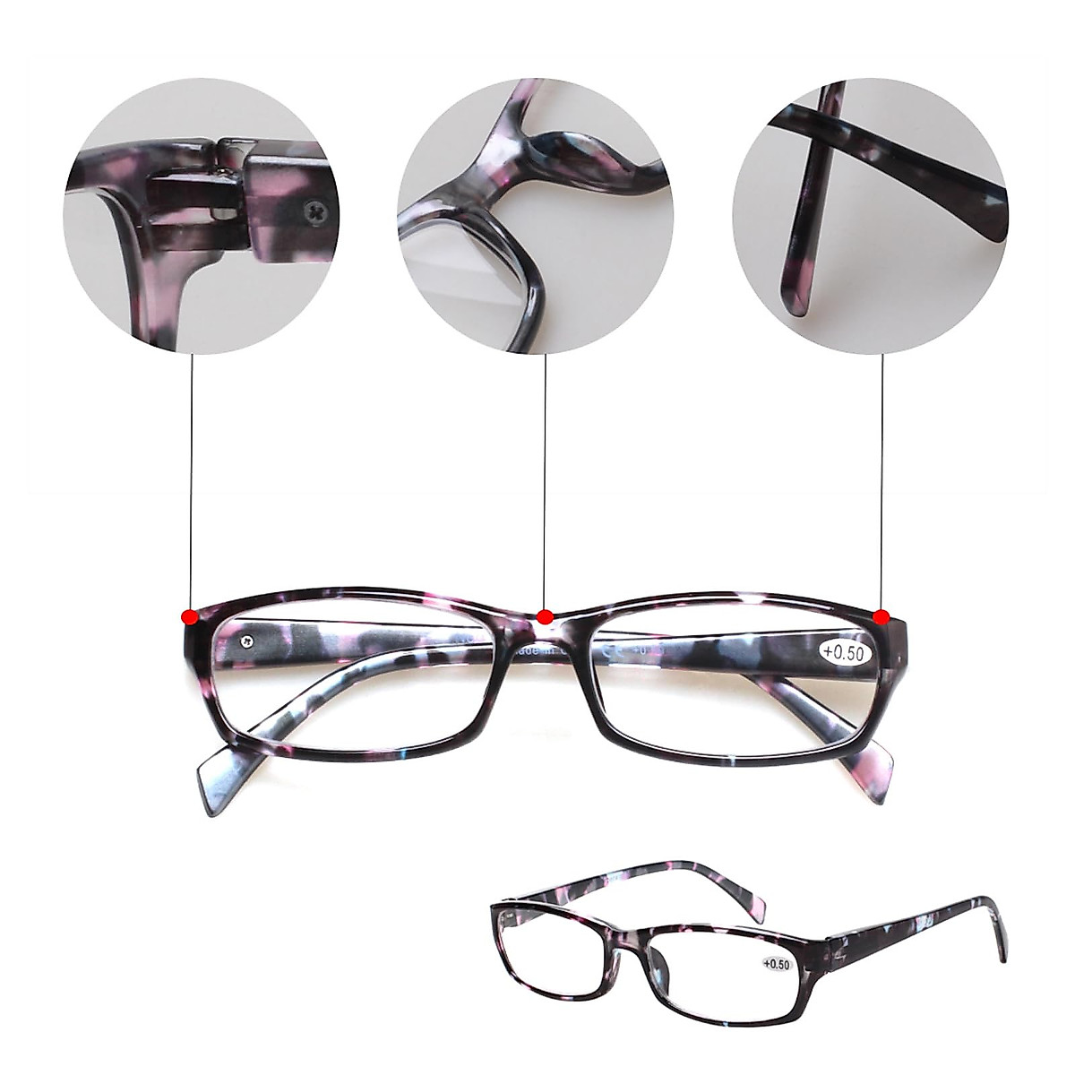 Kerecsen Reading Glasses 5 Pairs Fashion Ladies Readers Spring Hinge with Pattern Print Eyeglasses for Women (Mix Color -2, 2.00)