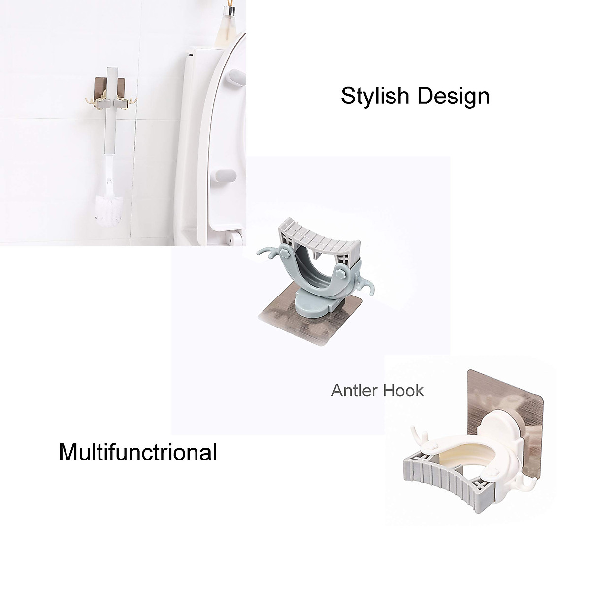 WAVALP Broom Holder Wall Mount with Command Hooks Heavy Duty Mops Holder Organizer with Command Strips Anti-Slip Home Storage and Organization Tool (White 6 pcs)