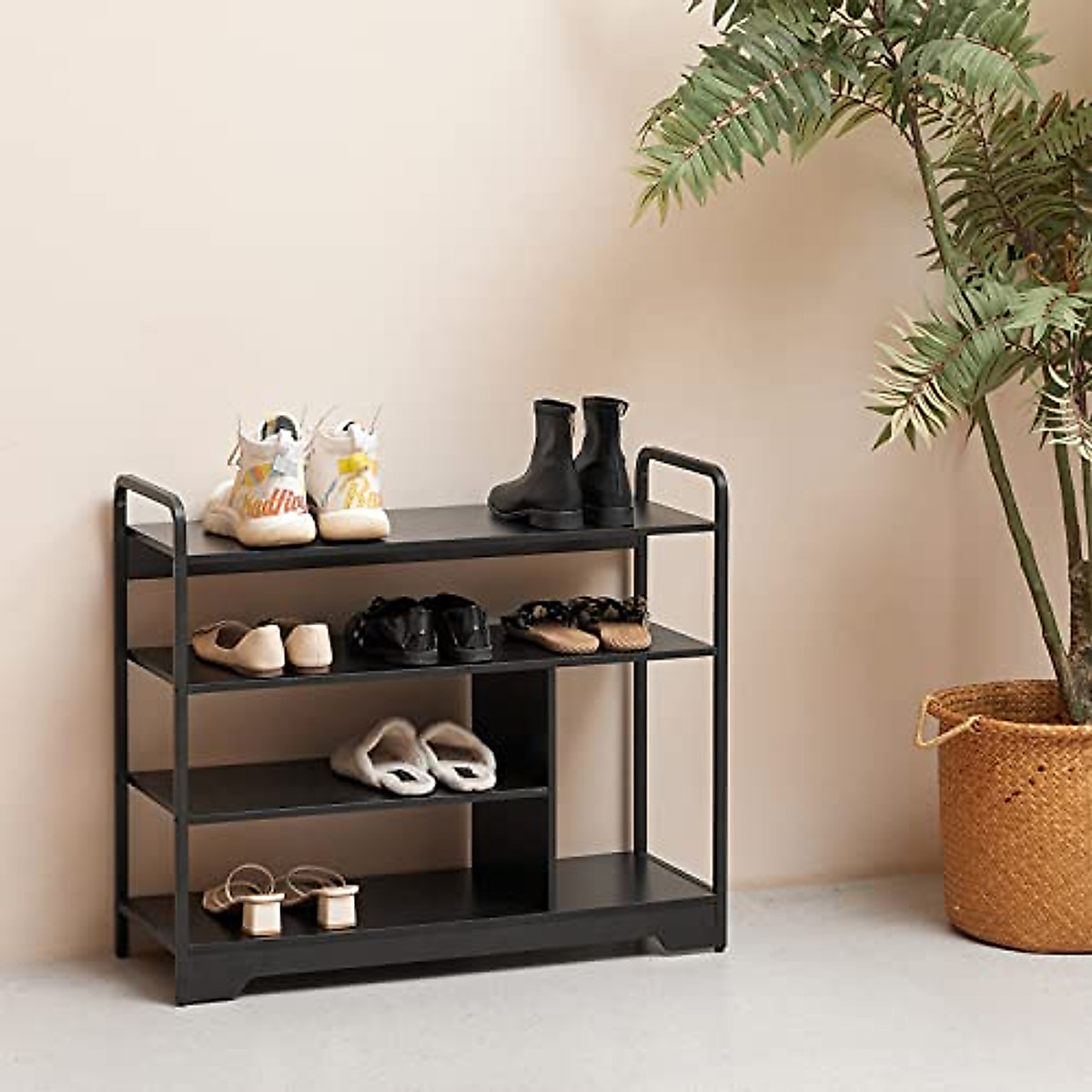 Vagusicc Shoe Rack, 4-Tier Wood Shoe Organizer, Shoe Shelf with Boots Storage 32.5 '', Sturdy Shoe Organizer, for Hallway Front Door, Entryway, Closet, Dorm Room, Industrial