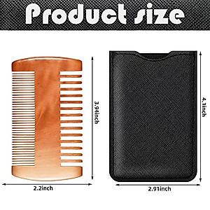 6 Pieces Beard Comb Natural Sandalwood Wooden Moustaches Combs Dual Action Teeth Beard Comb with 6 Pieces Pocket Faux Leather Case for Beards Moustaches (Yellow)