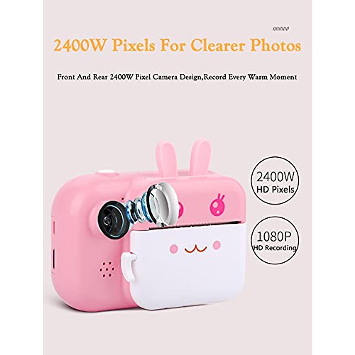 Zeerkeer Instant Print Camera for Kids 1080P HD Children Selfie Video Digital Camera with 2.4'' IPS Screen and 32GB TF Card for 3-12 Years Boys Girls Gift (Pink)