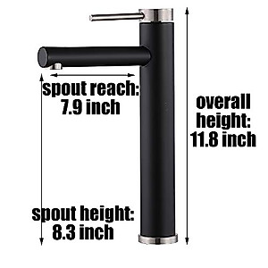 Modern Single Handle Matte Black Vessel Sink Faucet,One Hole Tall Bathroom Faucet Vanity Mixer Bowl Tap with Overflow Pop up Drain