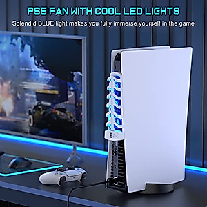 EXTREMECOOL PS5 Cooling Fan, PS5 Accessories PS5 Cooler with 3 High-Speed Cooling Fans (5000RPM) and Cool LED Light, PS5 Fan Cooling Fan Come with USB Port for Sony PS5 Digital/Disc Edition