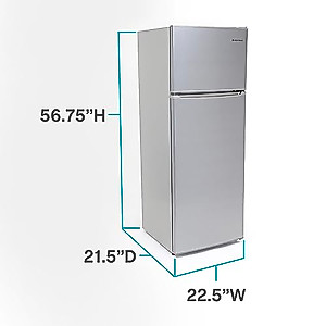West Bend Apartment Refrigerator Freestanding Slim Design Full Fridge with Top Freezer for Condo, House, Small Kitchen Use, 7.4-Cu.Ft, Metallic