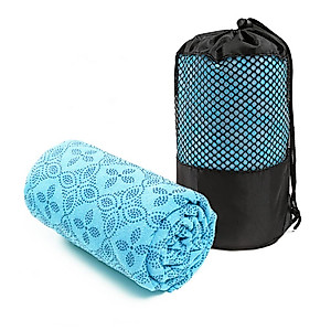 POKIVIR - Yoga Towel, Hot Yoga Mat Towel - Sweat Absorbing Non-Slip for Hot Yoga, Pilates and Workout, 24x72 inches with Upgraded Clover-Shaped Grip Dots (Light Blue)