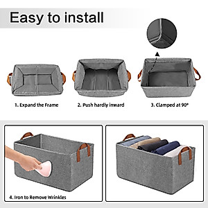 YXOBHDY Storage Baskets for Closet with Metal Frame, Fabric Storage Bins for Shelves, Shelf Baskets and Bins with Handles for Clothes Toys Organization, 4-Pack