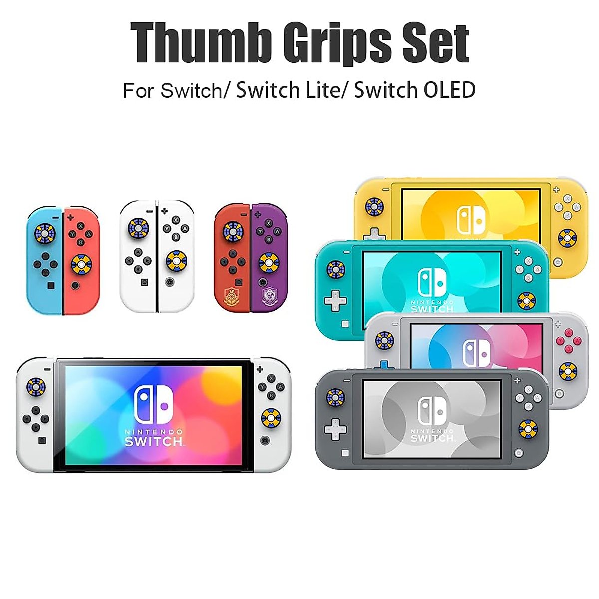Switch Joycon Thumb Grip Caps, Soft Silicone Joystick Cover Compatible with Nintendo Switch/OLED/Switch Lite, Analog Stick Grips Button Covers for Switch (K-Mix)