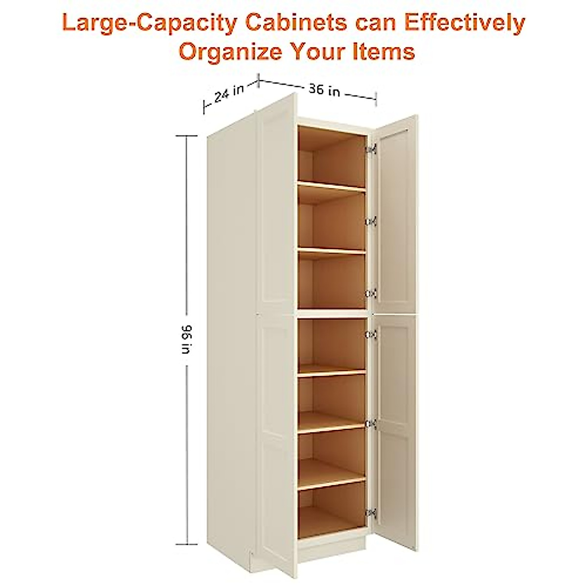 96" Kitchen Pantry Storage Cabinet - Modern Tall Storage Cabinet,4 Doors & 5 Adjustable Shelves, Freestanding Utility Cupboard for Kitchen, Living Room, Dining Room