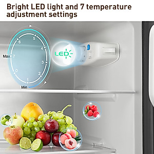 OOTDAY 3.4 Cu.Ft Compact Refrigerator, Small Fridge with Double Door, Apartment Size Refrigerator with 7 Level Adjustable Thermostat Control Perfect for Kitchen Dorm Apartment Office Wood