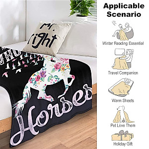 citari Just A Girl Who Loves Horses Blanket Horse Flower Throw Blanket for Girls Super Soft Warm Cozy Fleece Plush Bedding ​Blanket Horse Gifts for Women Kids Adults Couch Sofa 40"x50"
