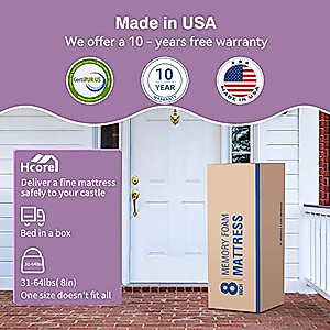 Hcore 8 Inch Twin Memory Foam Mattress,Cooling Lavender  Mattress in a Box,Medium-Firm Mattress Made in USA,Pressure Relief & Temperature Regulation,Fiberglass-Free,CertiPUR-US Certified