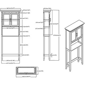 Pemberly Row Solid Wood Over The Toilet Storage Cabinet, 67" Bathroom Space Saver with Double Doors and Open Storage Shelf Organizer, Mid Century Freestanding Toilet Storage Rack in White